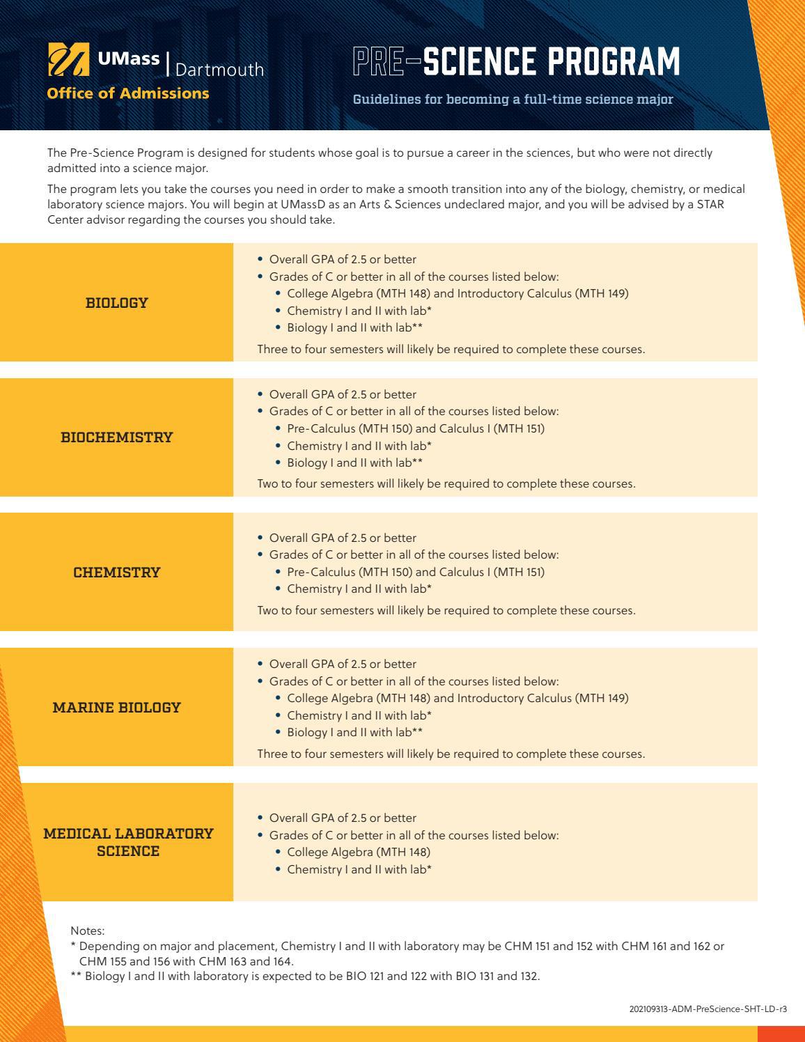 UMassD Admissions Pre-Science Program Flyer by UMass Dartmouth - Issuu