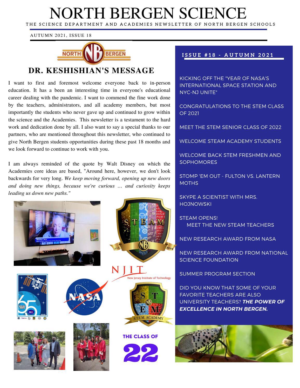 North Bergen Science Newsletter #18 - Fall 2021 by Science News - Issuu