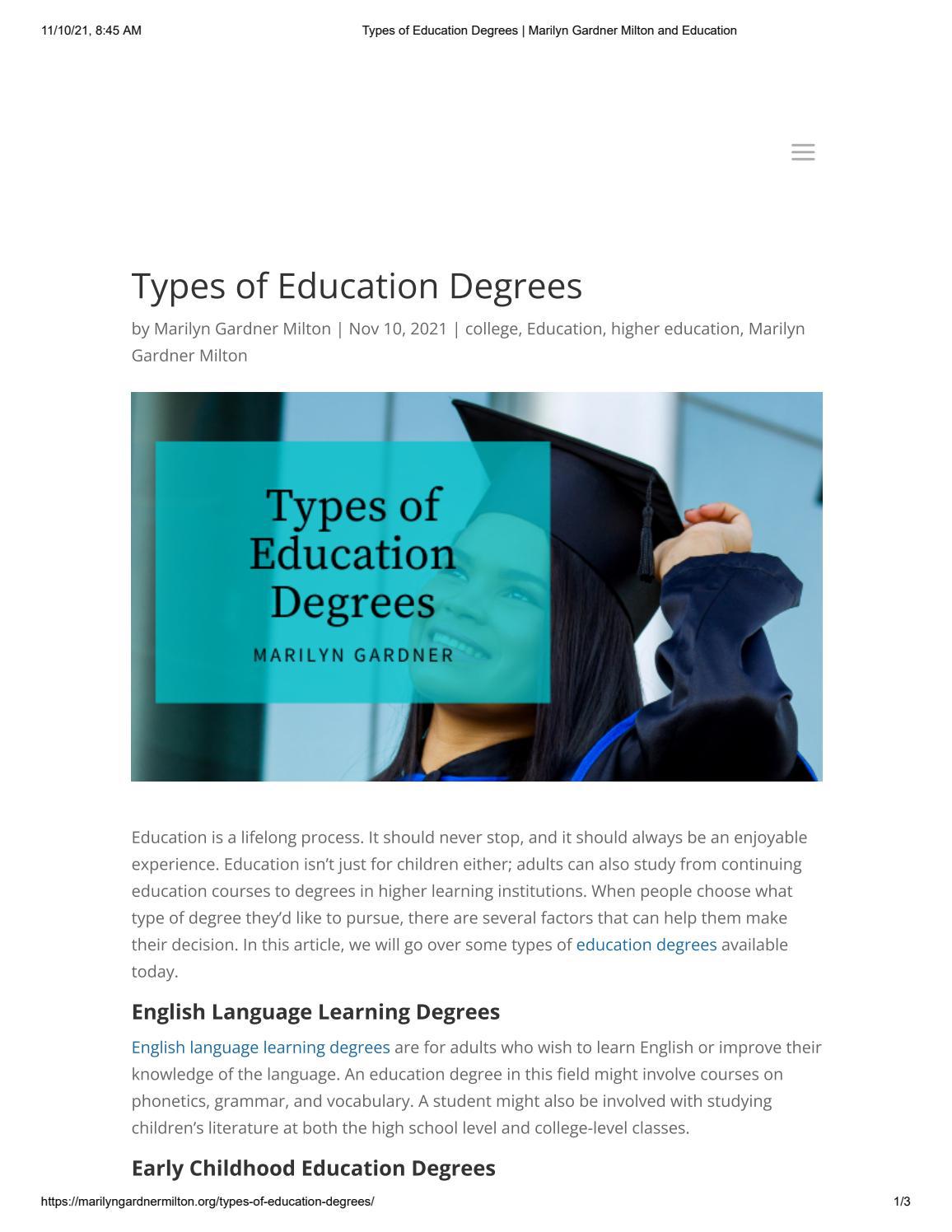 Types of Education Degrees by Marilyn Gardner Lawyer - Issuu