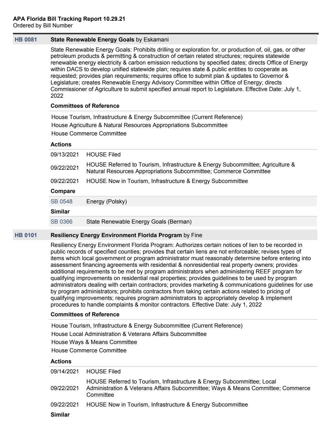 Oct. 29, 2021 | Bill Tracking Report by APA Florida - Issuu