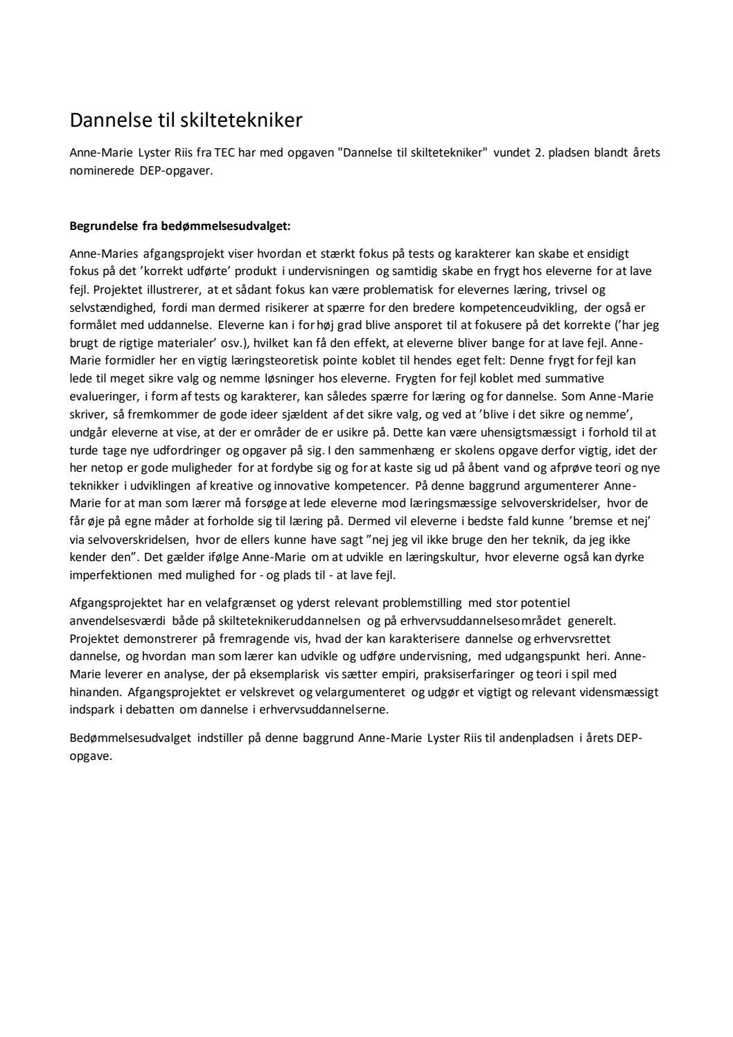 Anne Marie Lyster Riis: Dannelse til skiltetekniker. DEP 2019 by Praxis ...
