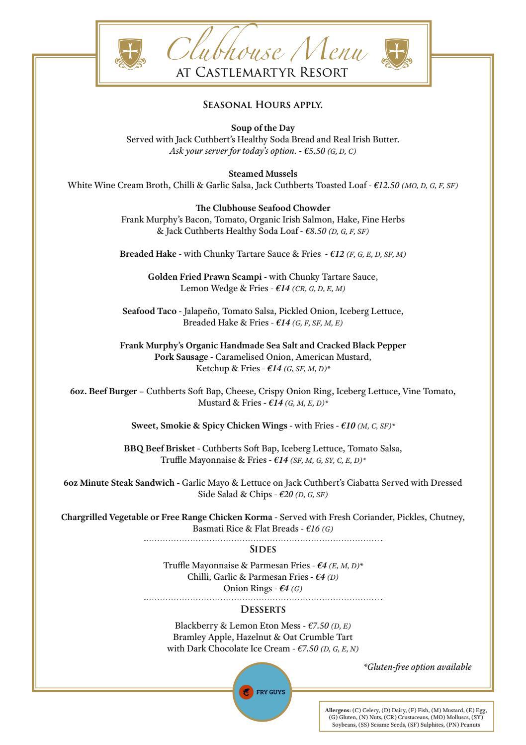 Clubhouse Menu collaboration with 'Fry Guys' by castlemartyrresort - Issuu