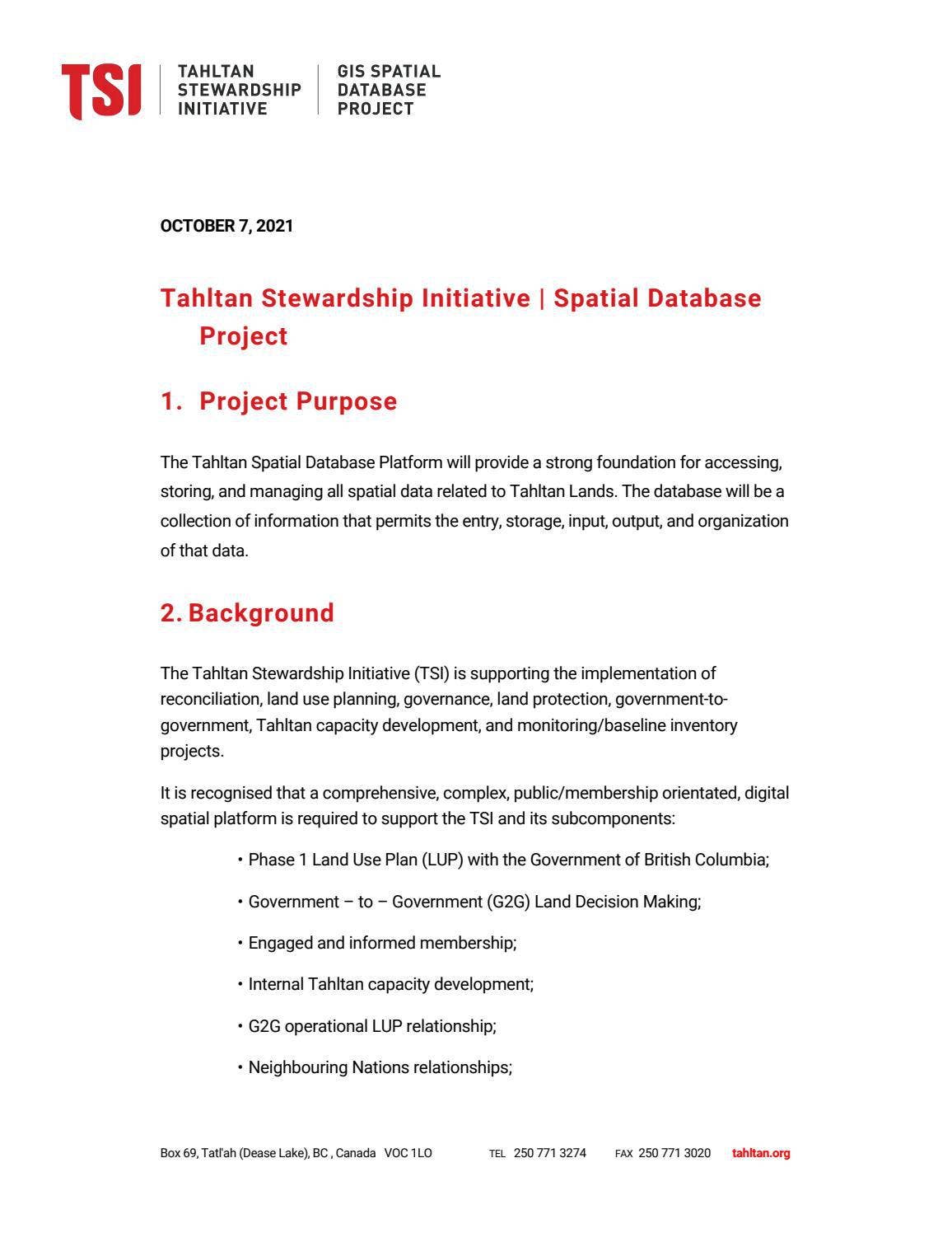 GIS Spatial Database Project Charter by tahltancentralgovernment - Issuu
