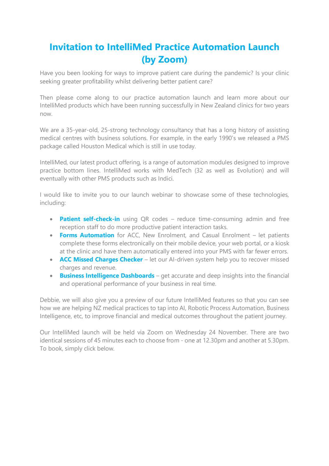 Invitation to IntelliMed Practice Automation Launch by WBOP PHO - Issuu