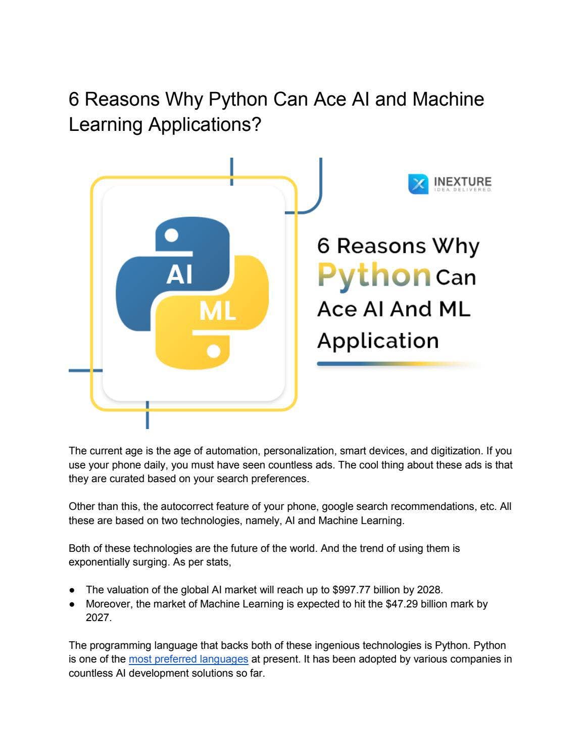 Did You Realise Why Python for AI and Machine Learning Is Becoming Popular now? by INEXTURE ...