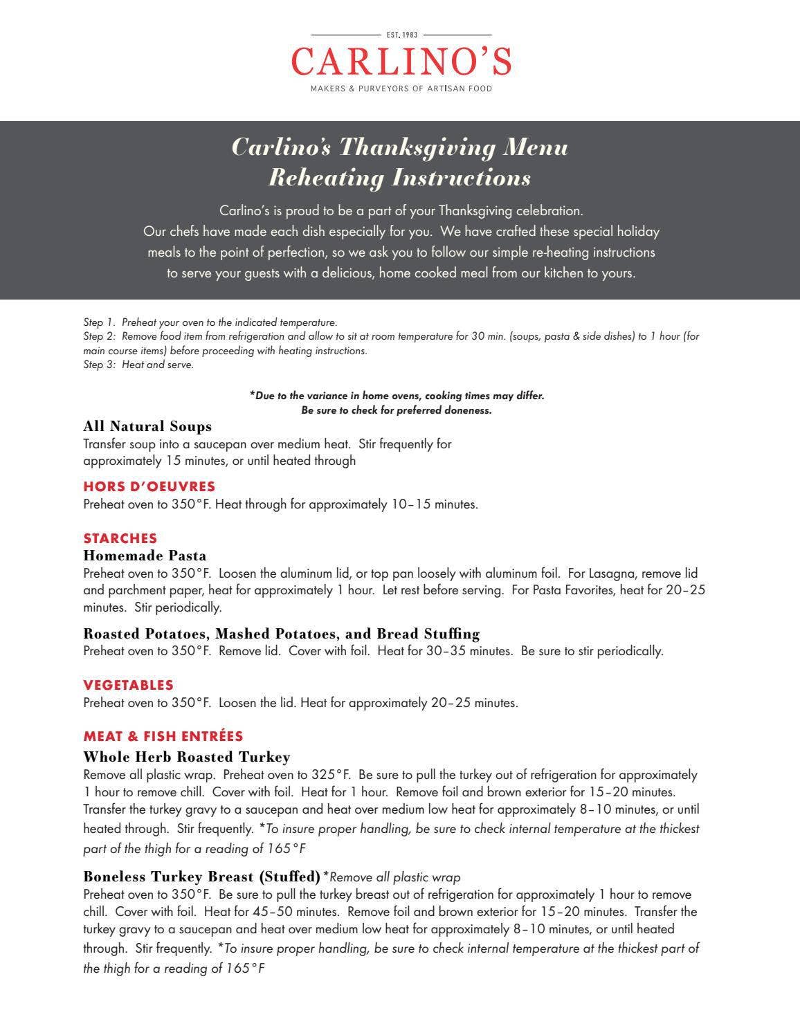 Thanksgiving Reheating Instructions 2021 by CarlinosMarket - Issuu