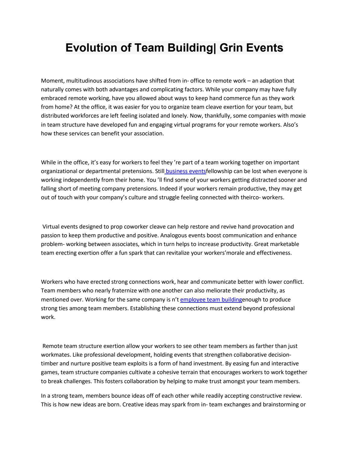 Evolution of Team Building| Grin Events by genratestatus - Issuu