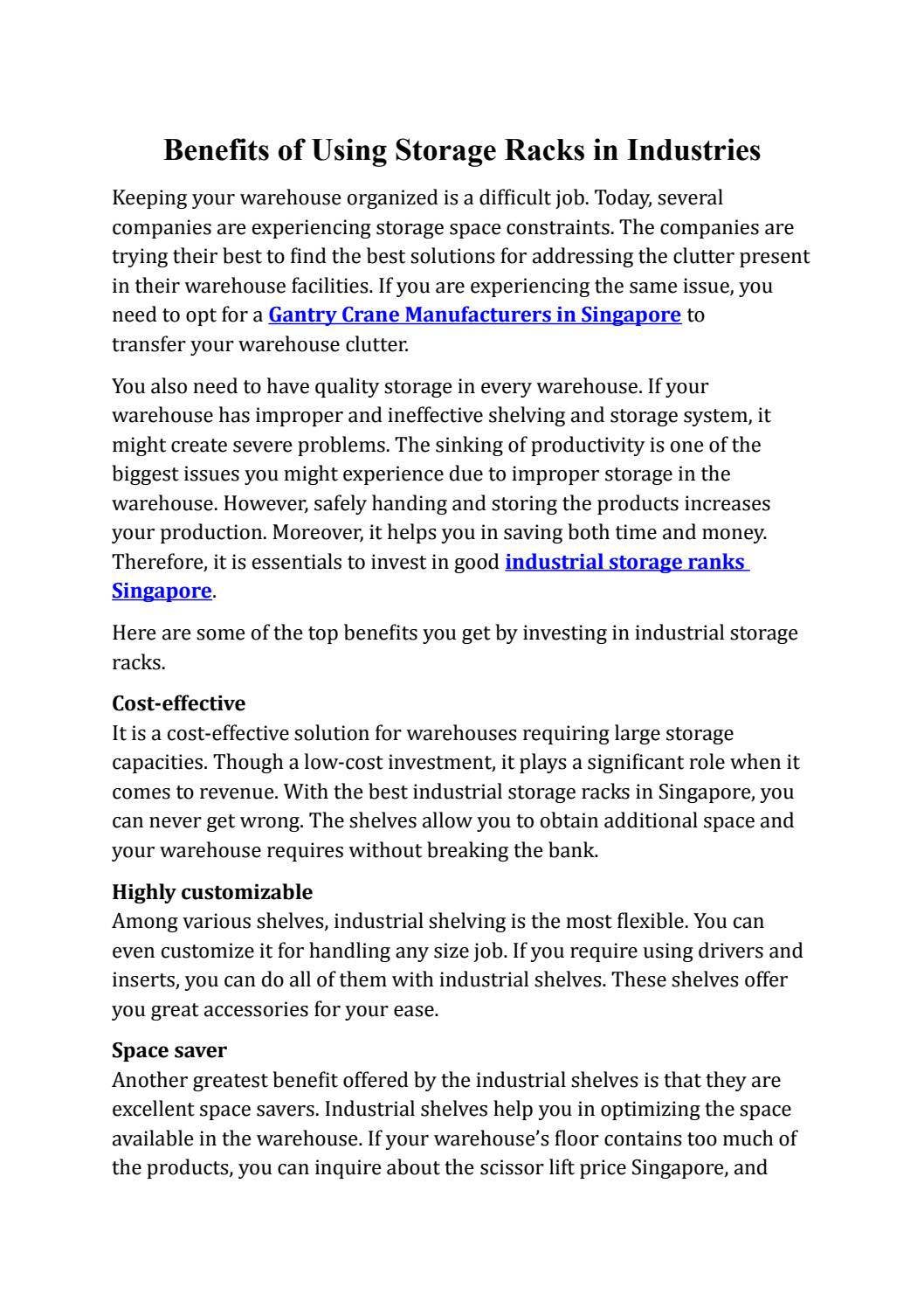 Benefits of Using Storage Racks in Industries by Unipac Equipment - Issuu