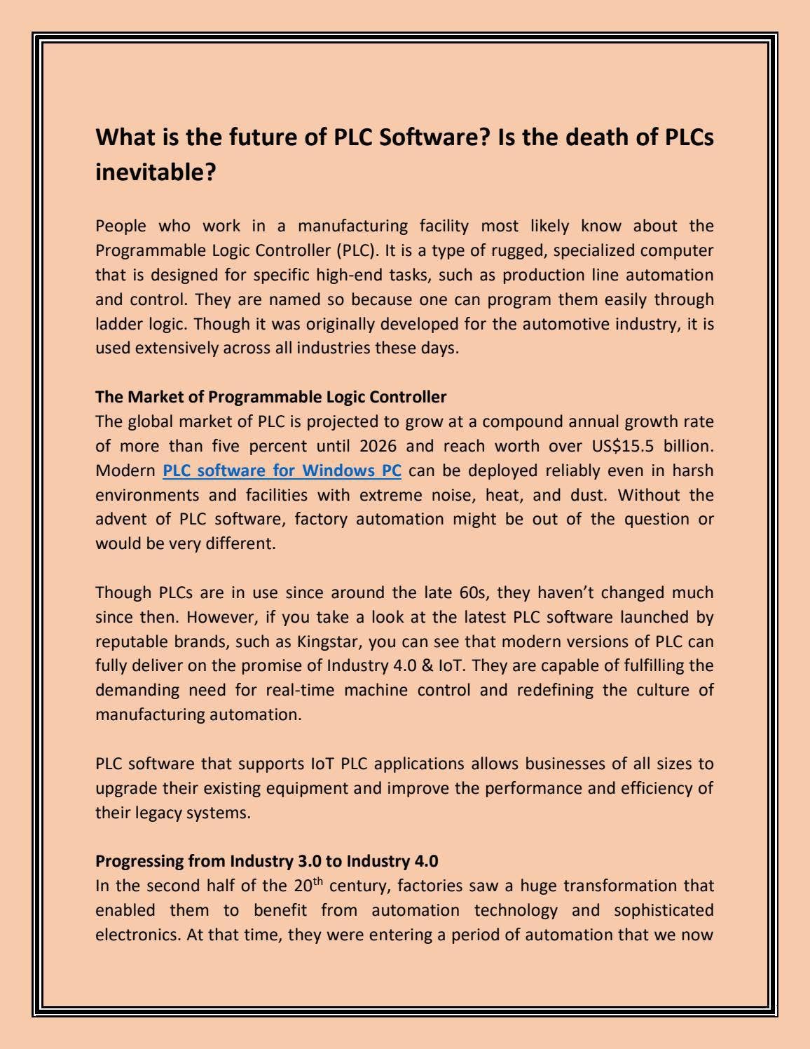 What is the future of PLC Software by Kingstar - Issuu