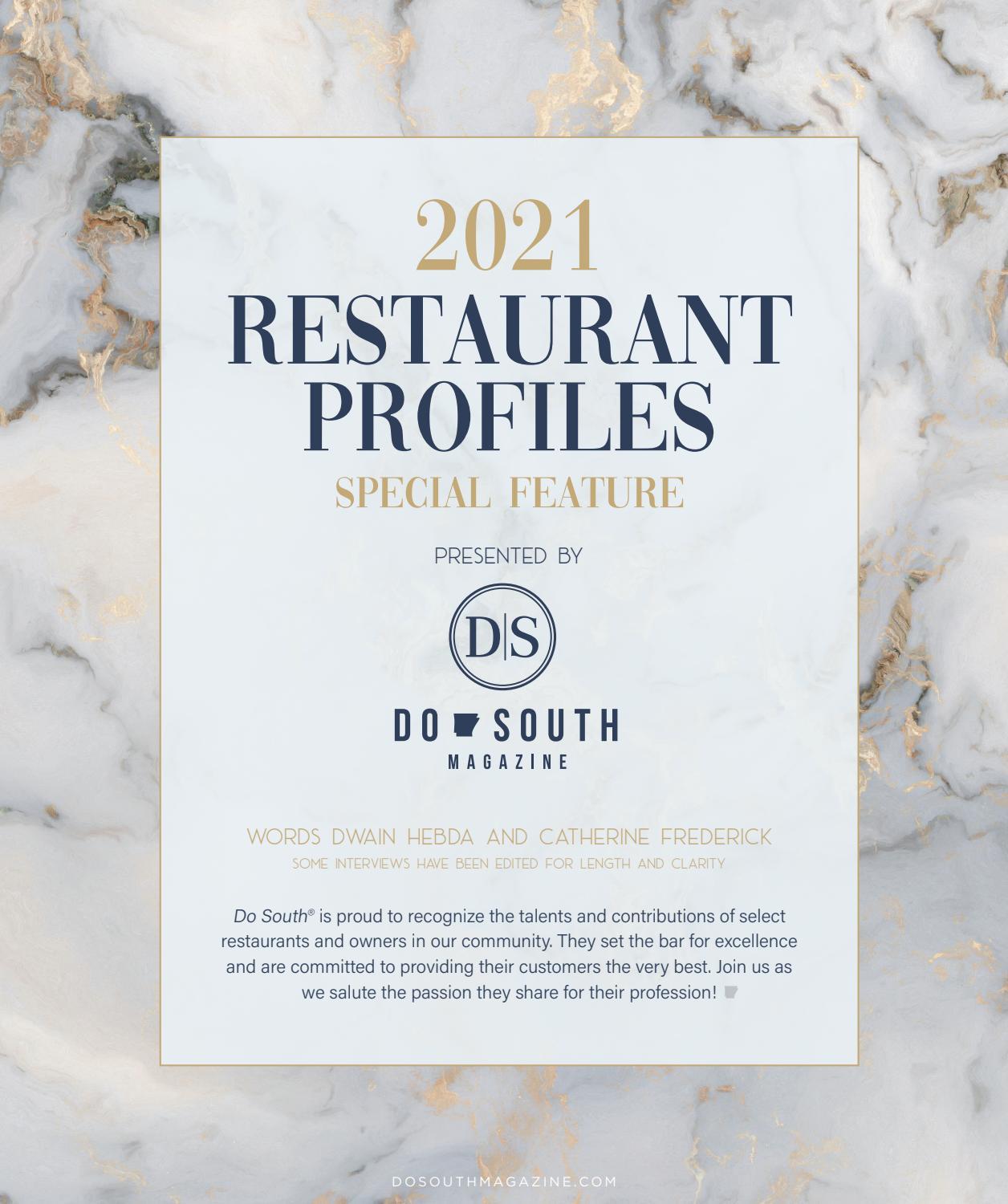 RESTAURANT PROFILES - DECEMBER 2021 by Do South Magazine - Issuu