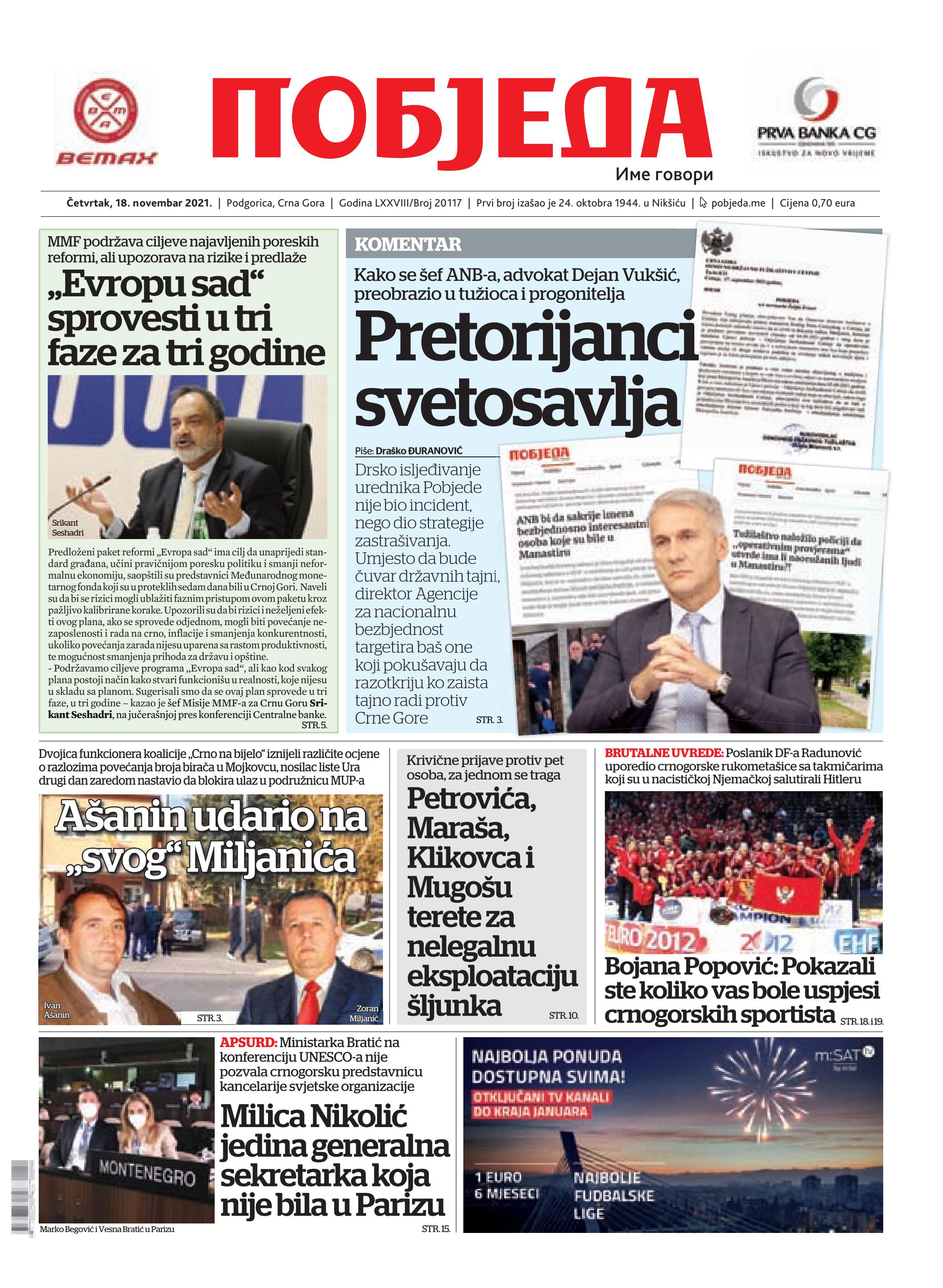 Dnevni list Pobjeda 18.11.2021. by Pobjeda - Issuu