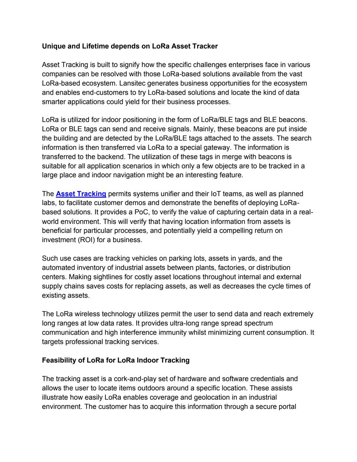 Unique and Lifetime depends on LoRa Asset Tracker by Lansitec ...