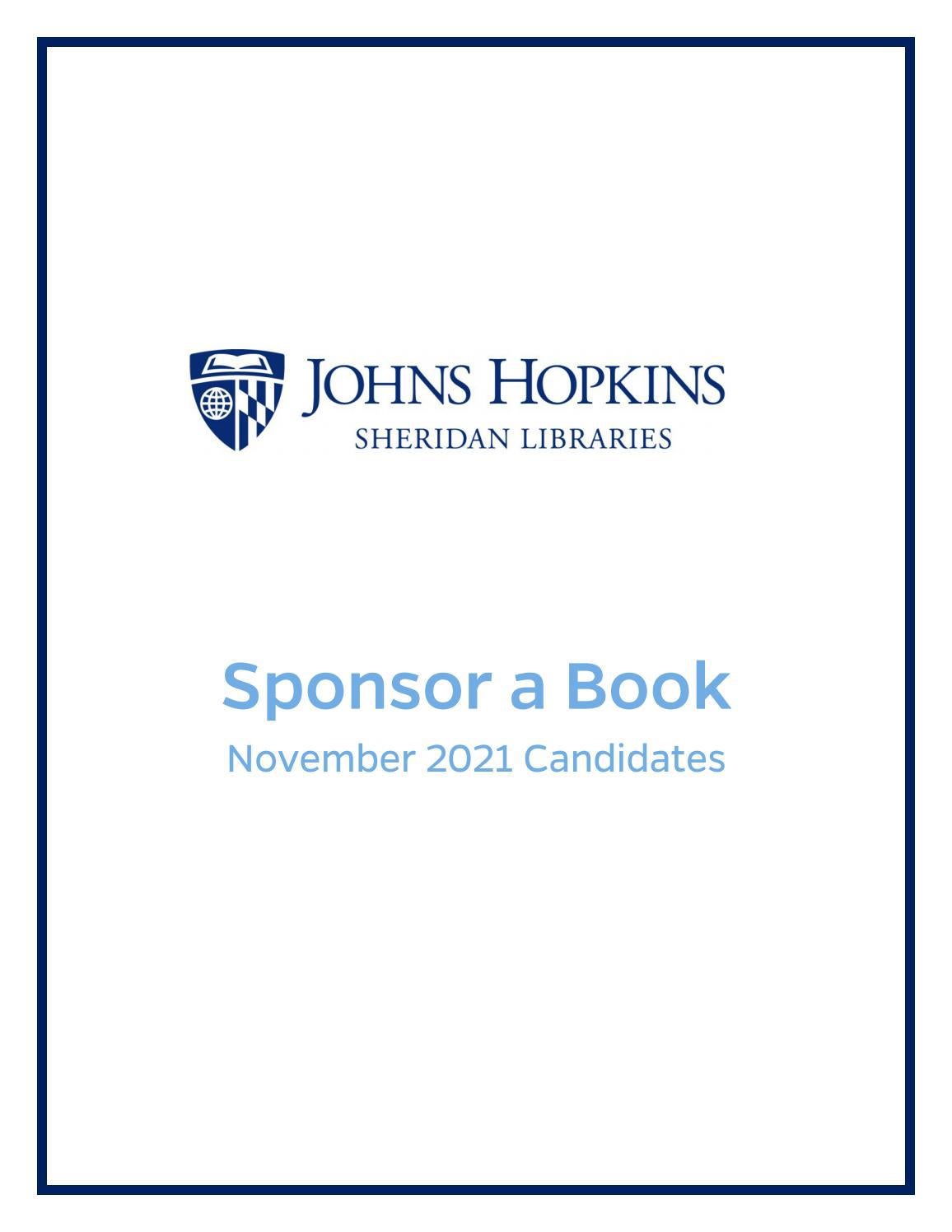 Johns Hopkins Sheridan Libraries Adopt a Book Candidates 2021 by Johns ...