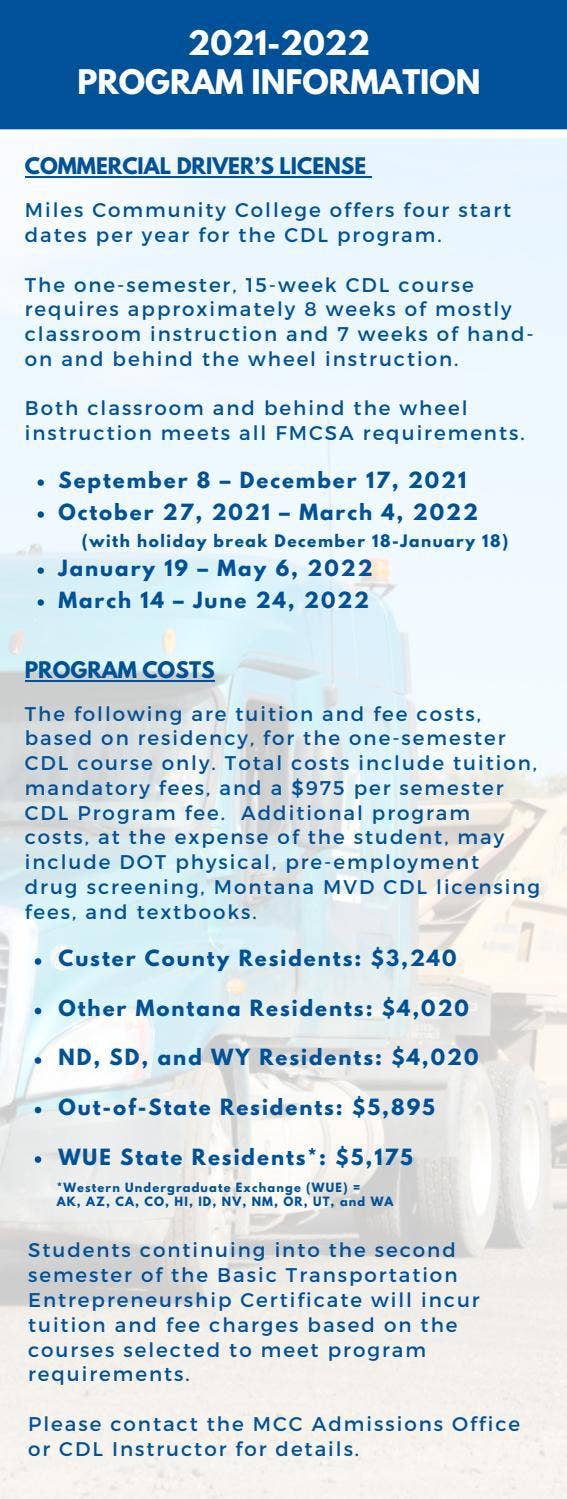 CDL Program Information Brochure Insert by MilesCommunityCollege - Issuu