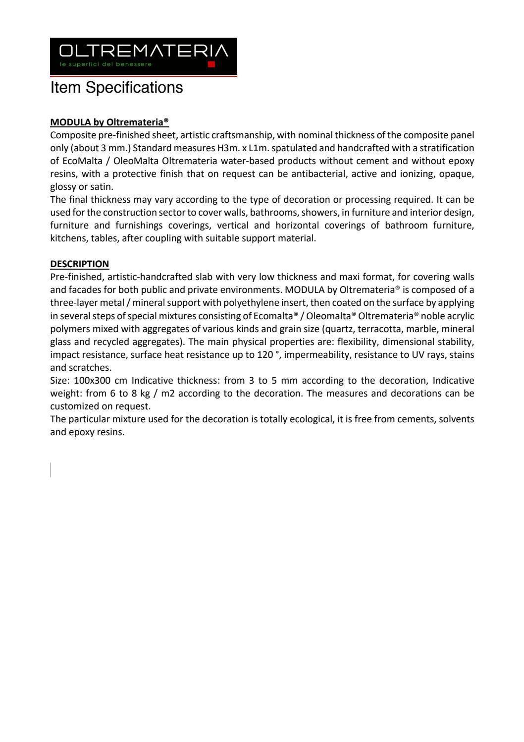 Modula: Item specifications by Oltremateria - Issuu
