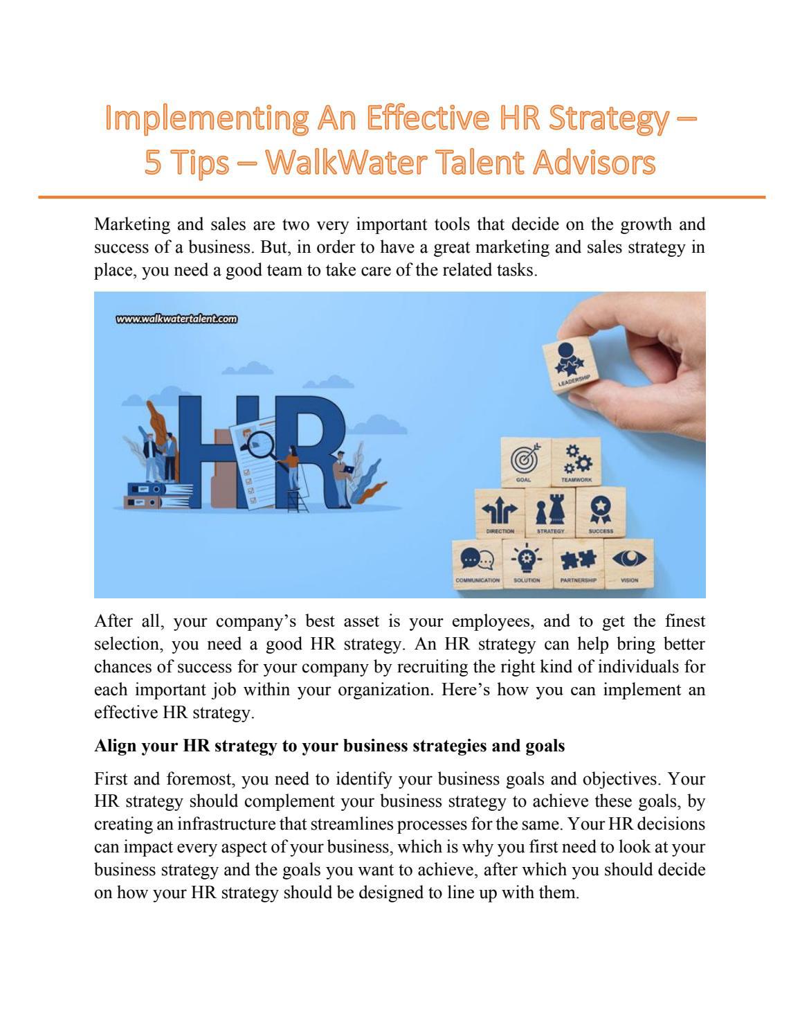Implementing An Effective HR Strategy – 5 Tips – WalkWater Talent ...