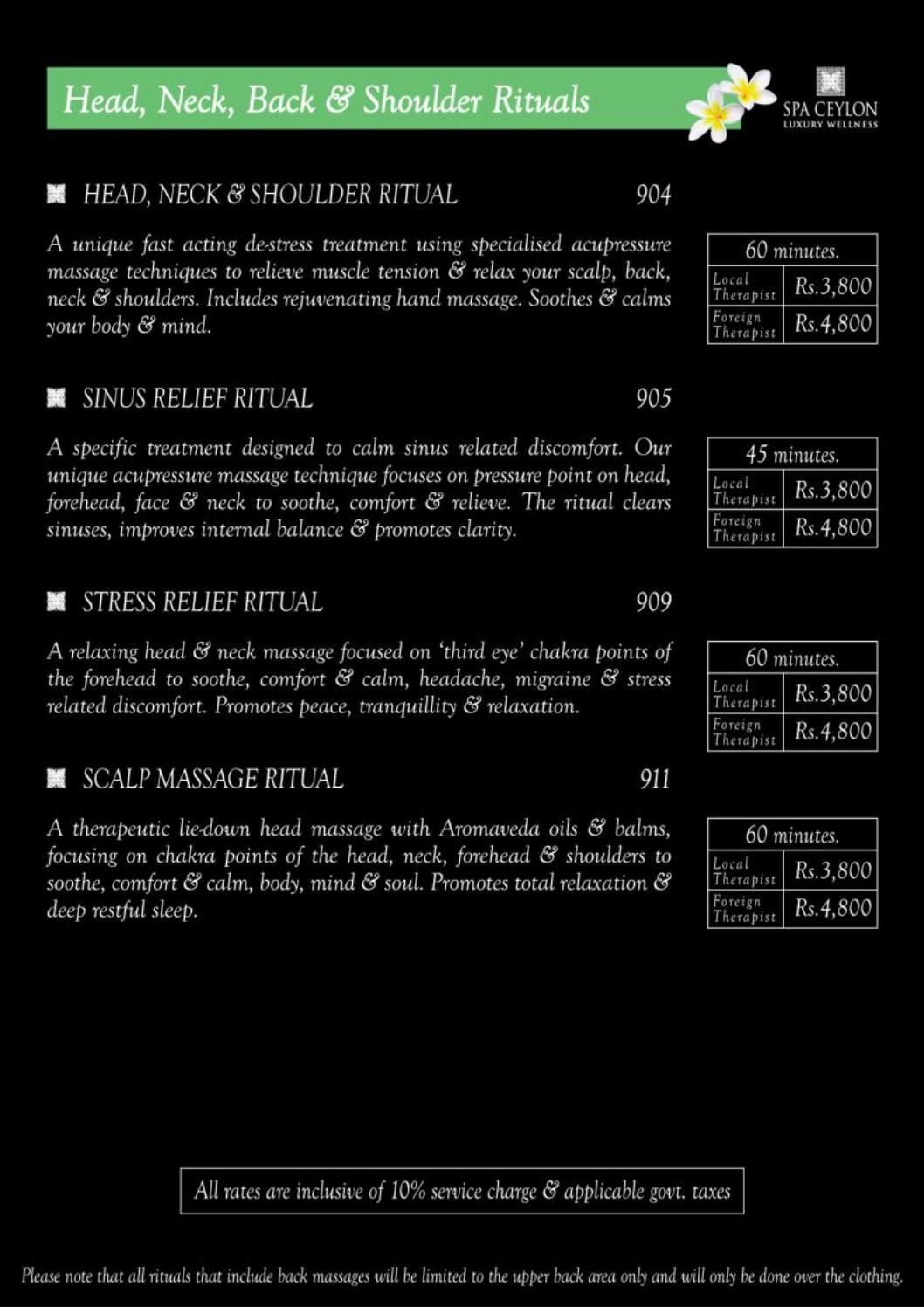 Urban Spa Menu Spa Ceylon By Spa Ceylon Luxury Ayurveda Issuu