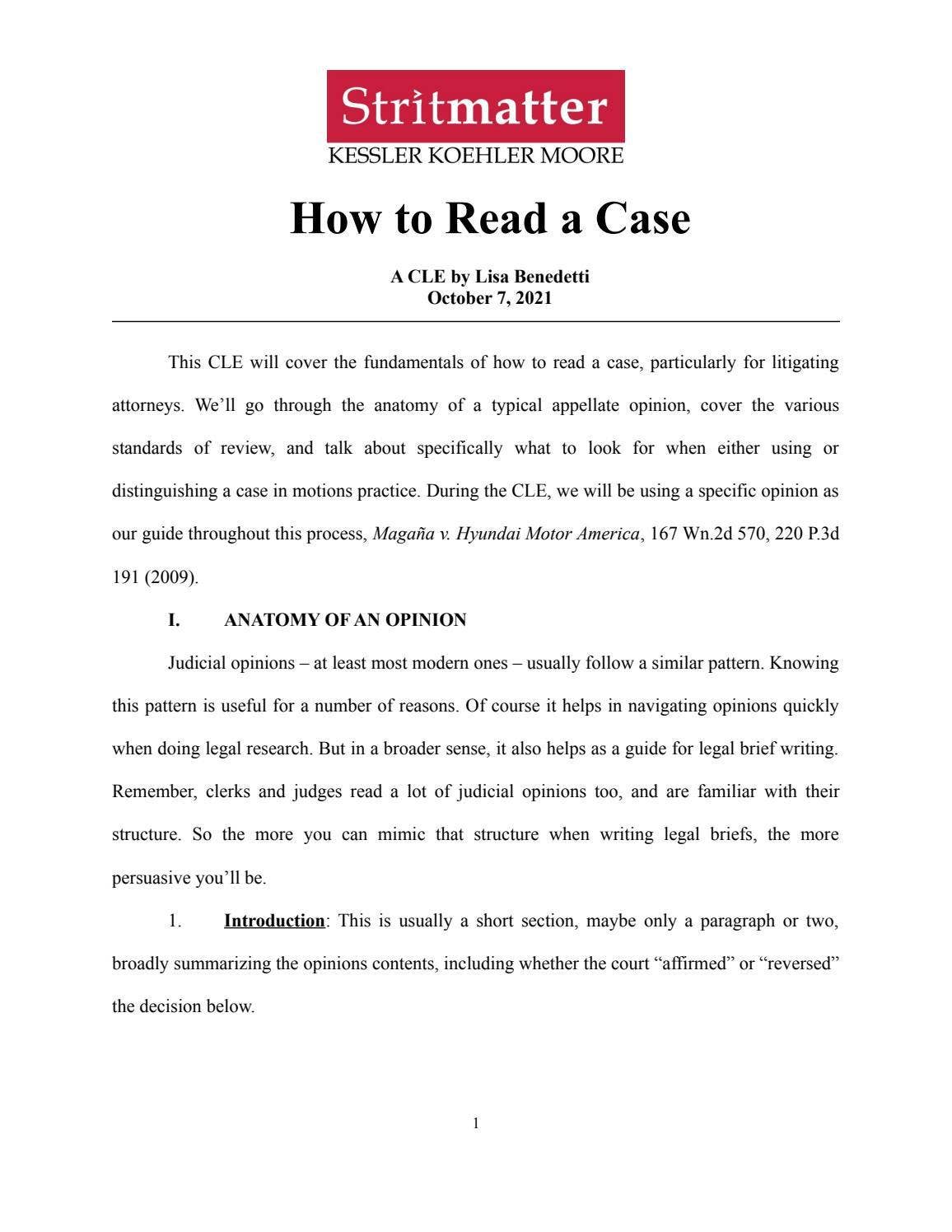 How to Read a Case by Stritmatter Law - Issuu