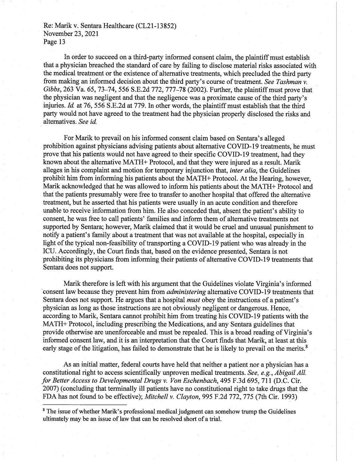 Marik va Sentara Letter Opinion by Norfolk Circuit Court Clerk's Office ...