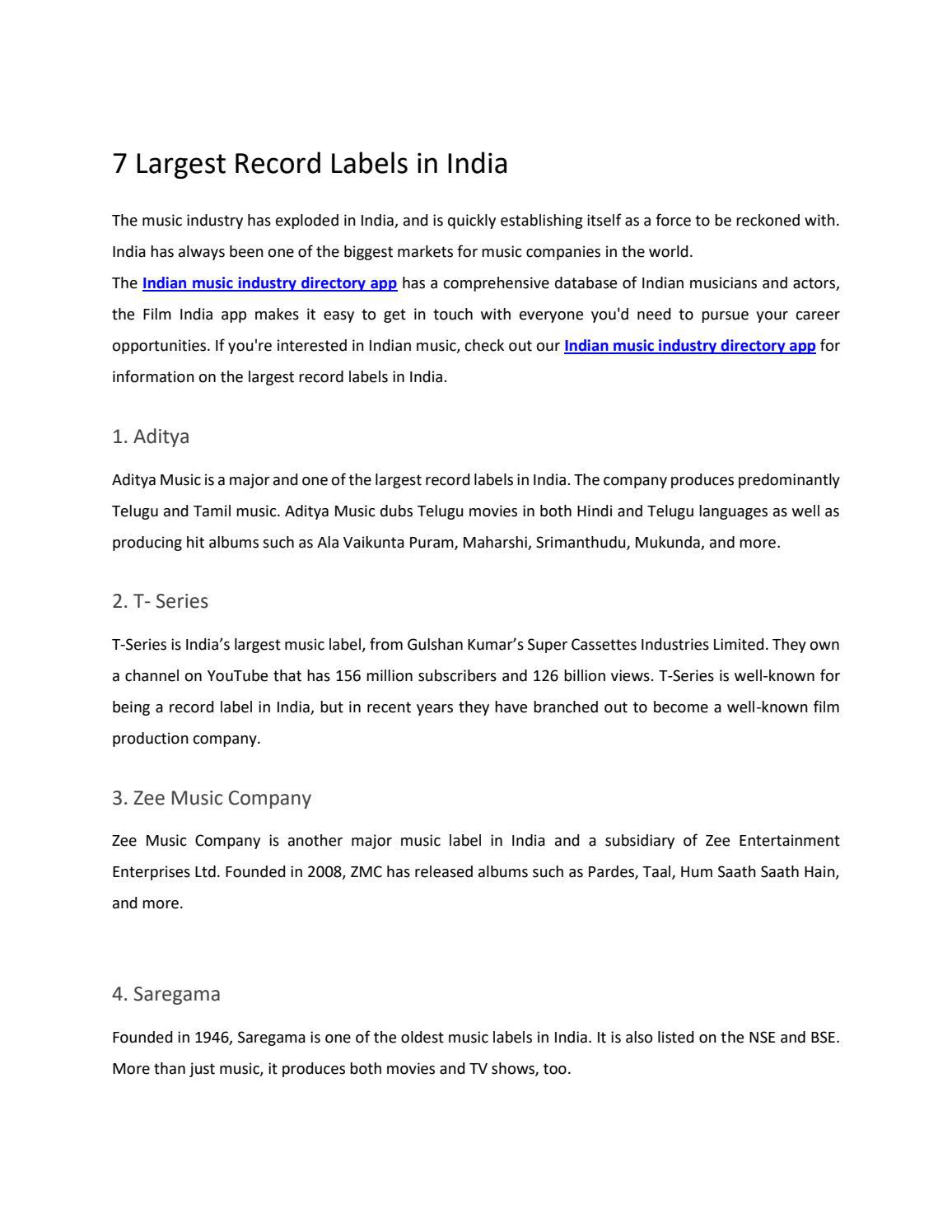 7 Largest Record Labels in India by Film IndiaApp - Issuu