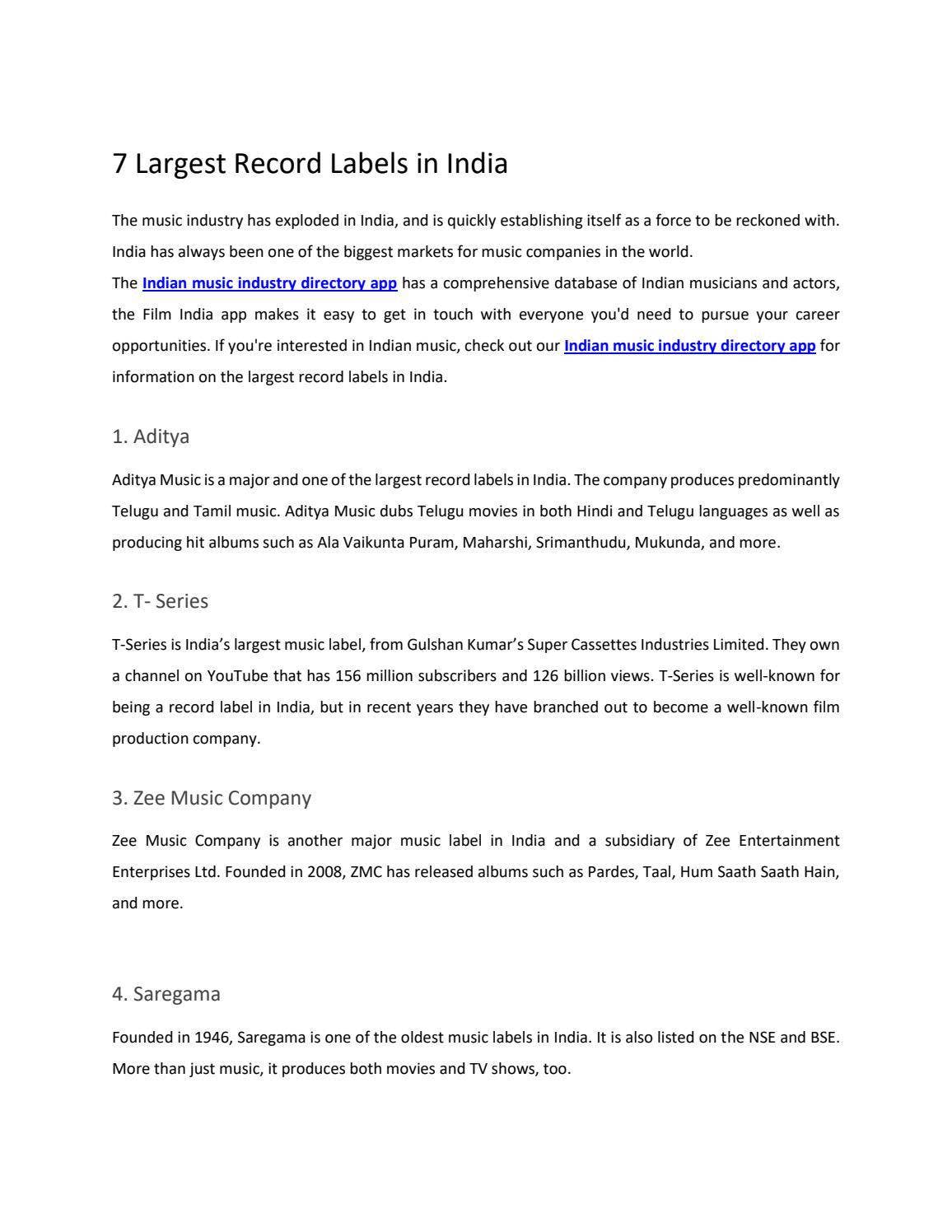 7 Largest Record Labels in India by The Film India App - Issuu