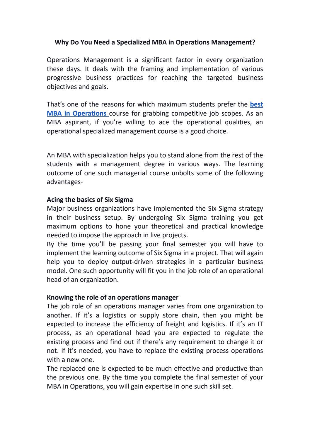 Why Do You Need a Specialized MBA in Operations Management? by SIOM ...