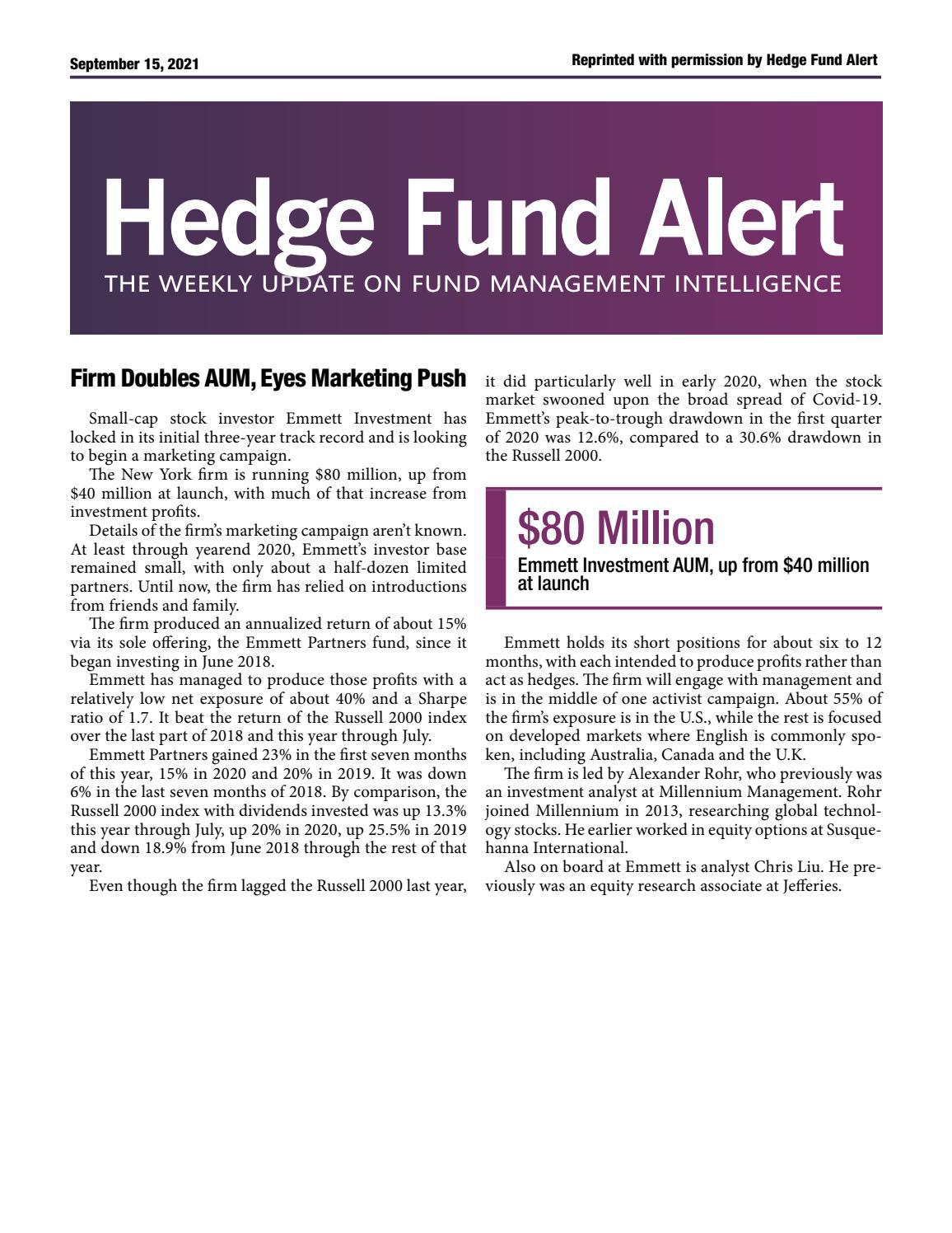 Hedge Fund Alert - Emmett Investment Management New York, US by Emmett ...