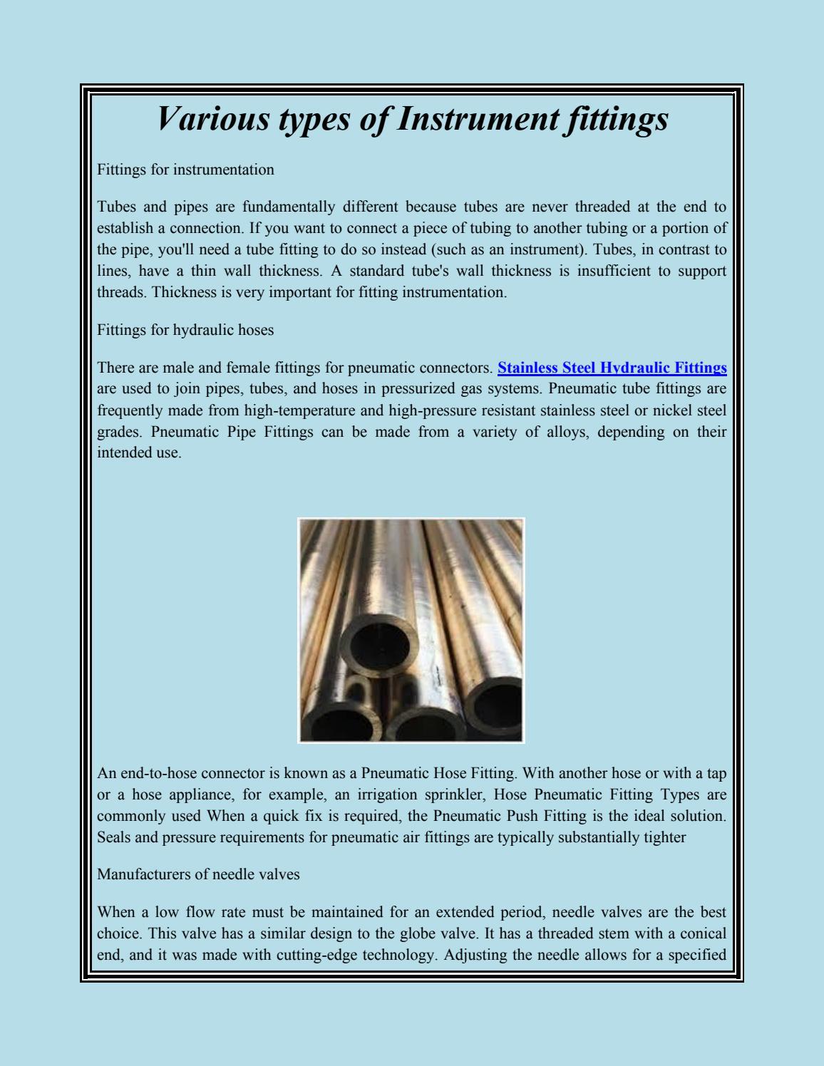 Various types of Instrument fittings by Oshwin Overseas - Issuu