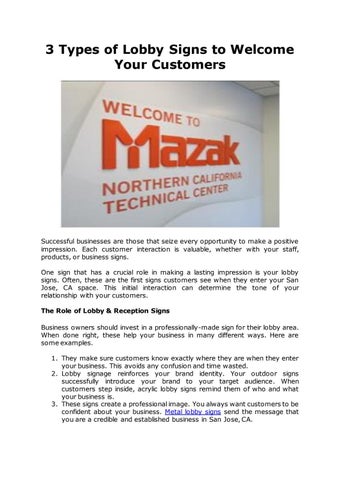 3 Types of Lobby Signs to Welcome Your Customers by Signs Unlimited - Issuu