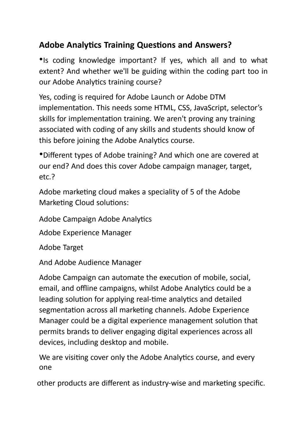 Value Based Adobe Analytics Training in Bangalore by Chitra Lekha - Issuu