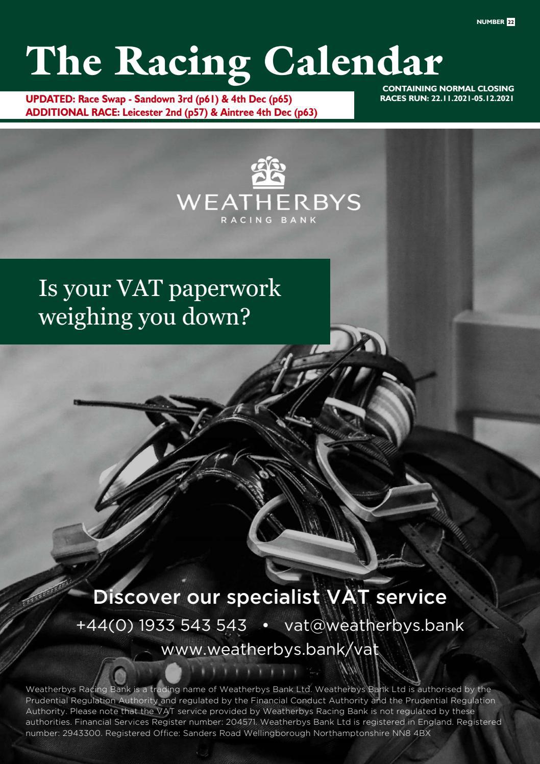 Racing Calendar - 22nd November-5th December - Number 22 by Weatherbys ...