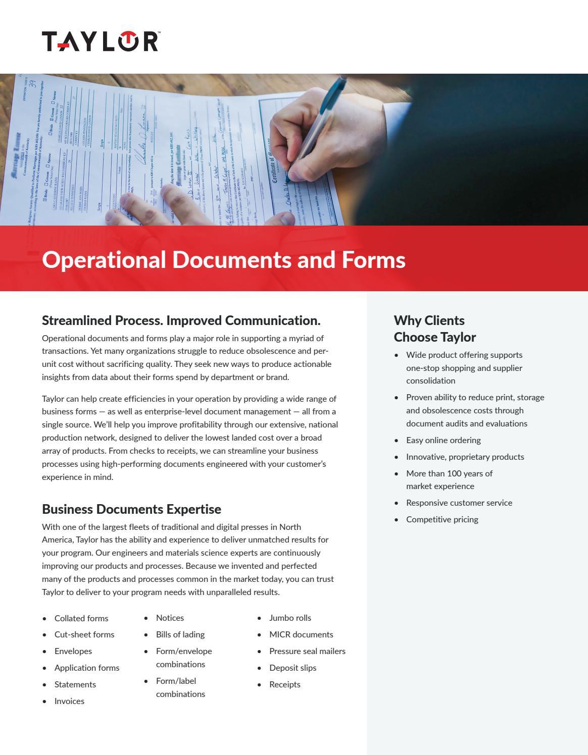 Taylor Operational Documents Brochure by Taylor - Issuu