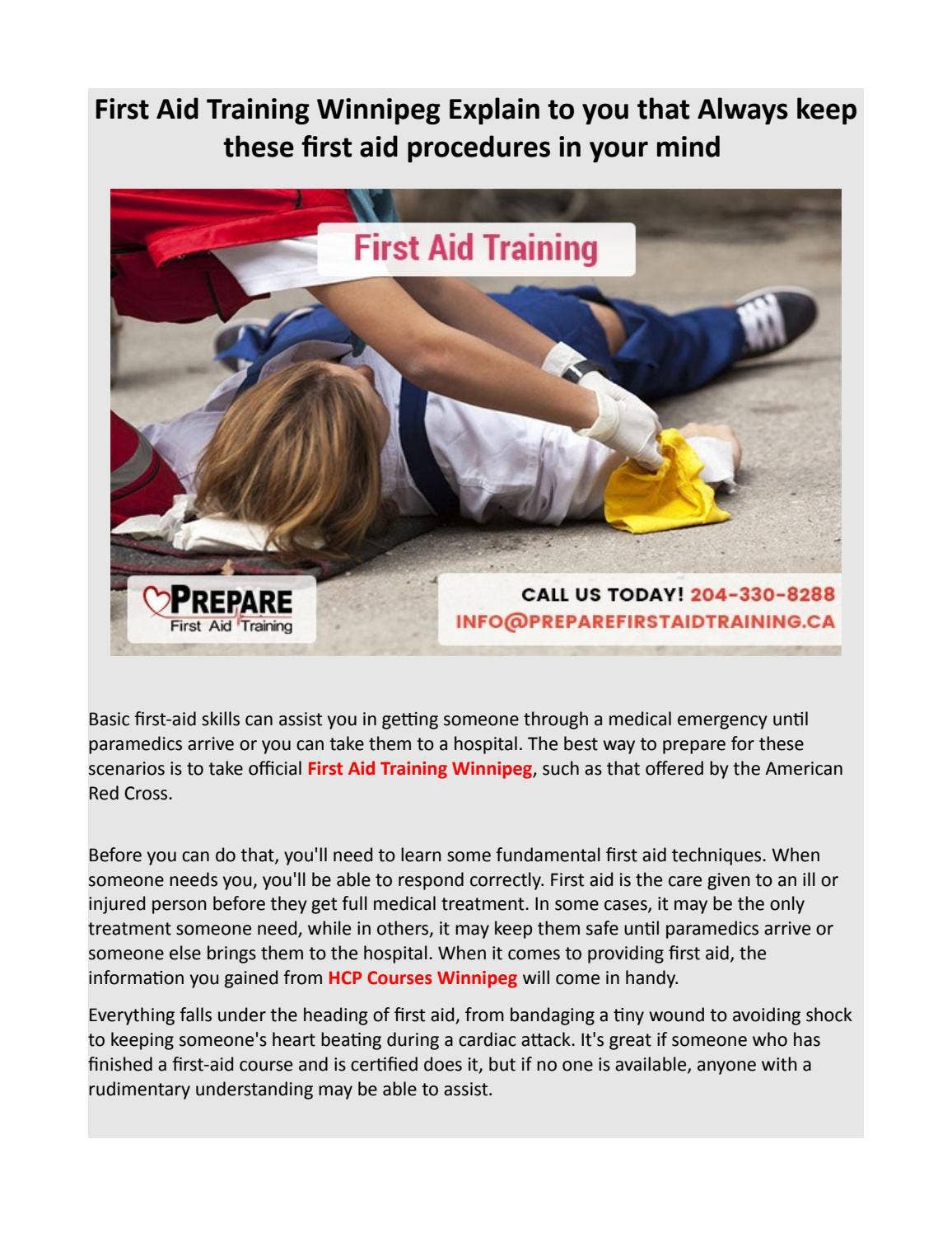 First Aid Training Winnipeg Explain to you that Always keep these first ...