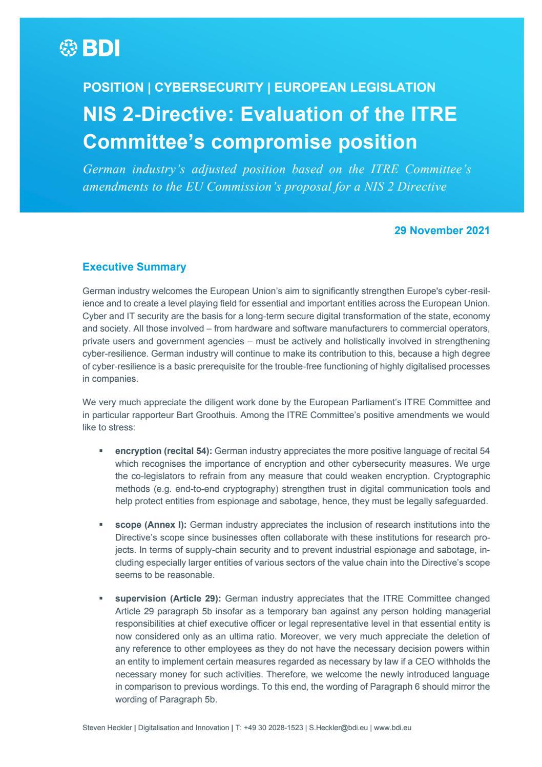 EU Parliament’s position on NIS 2 Directive by Bundesverband der ...