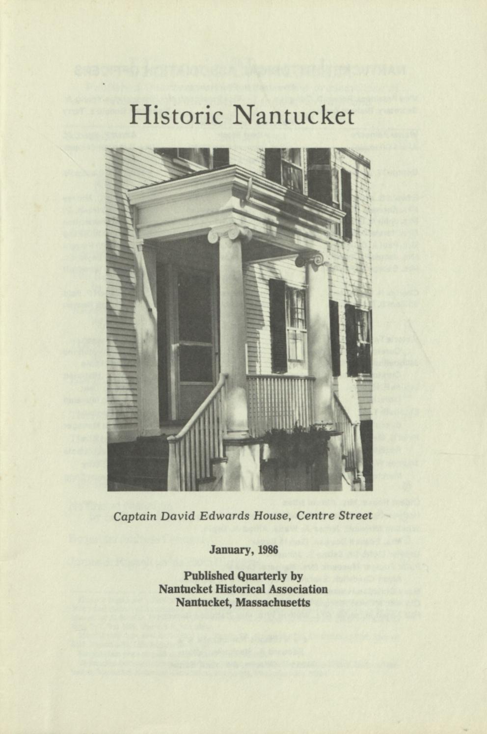 Historic Nantucket, January 1986, Vol. 33 No. 3 by Nantucket Historical ...