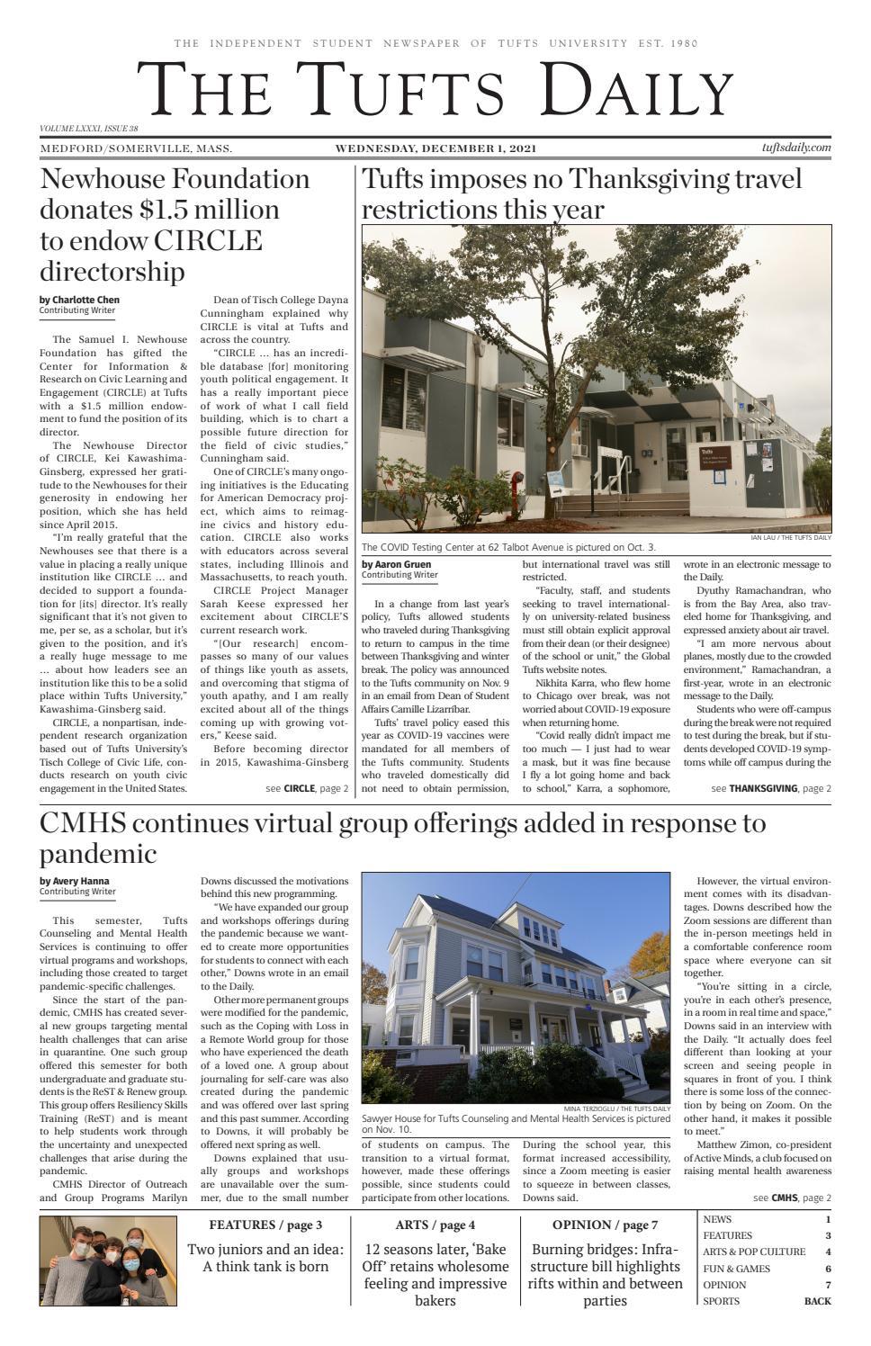 The Tufts Daily - Wednesday, December 1, 2021 by The Tufts Daily - Issuu
