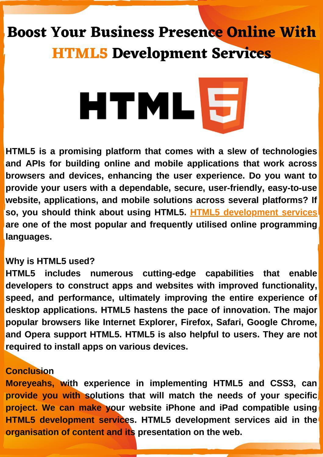 Boost Your Business Presence Online With Html5 Development Services By Moreyeahs Issuu 