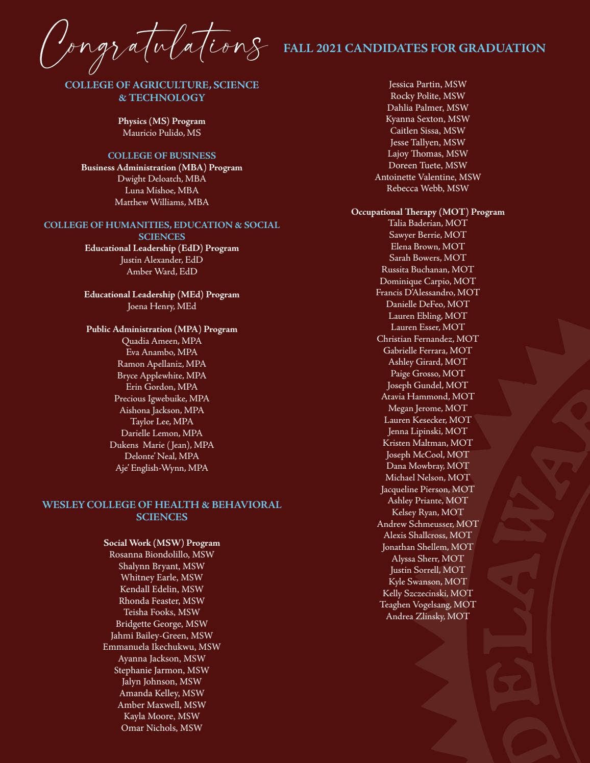 Delaware State University Graduate Studies Fall 2021 Virtual Graduation ...