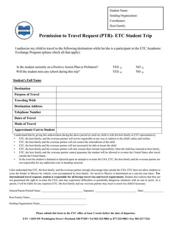 Permission to Travel Form by Education Travel & Culture - Issuu