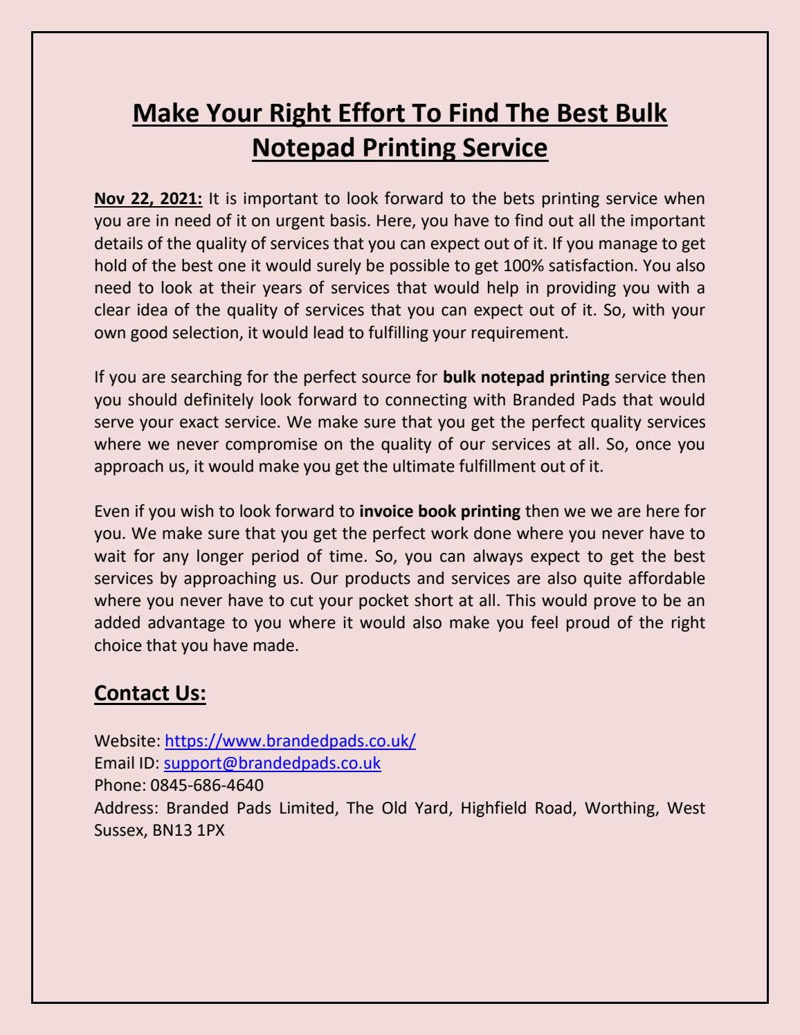Make Your Right Effort To Find The Best Bulk Notepad Printing Service ...