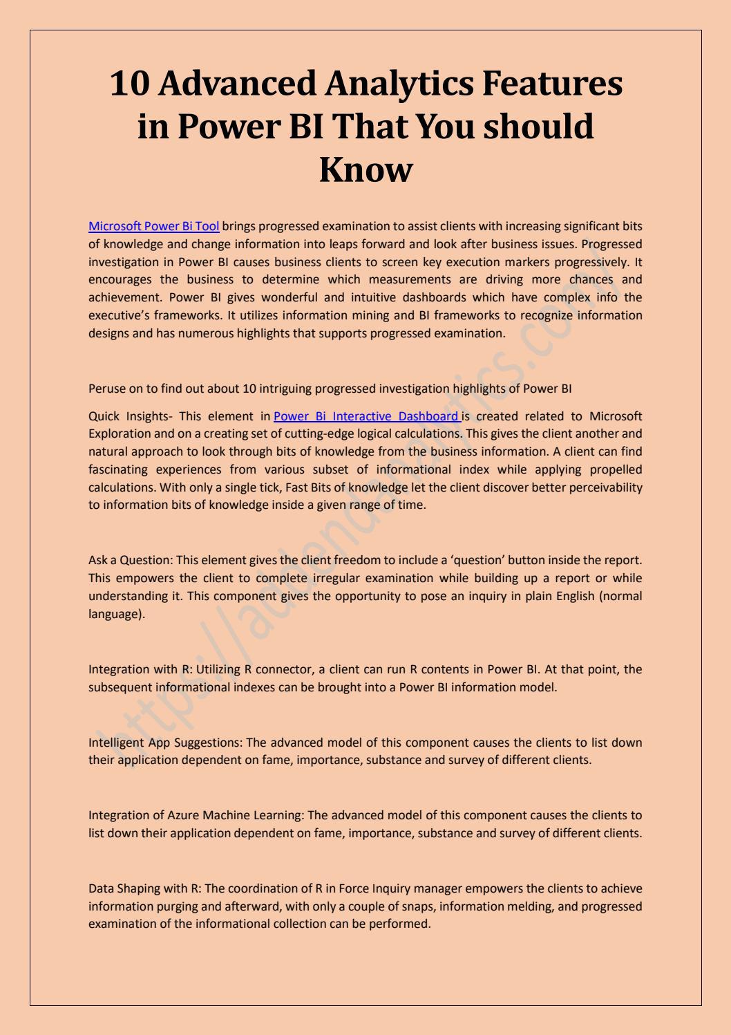 10 Advanced Analytics Features in Power BI That You should Know by addendanalytics - Issuu