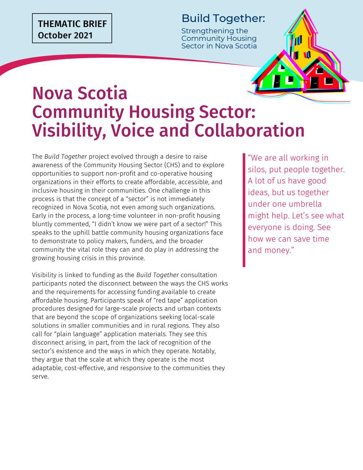 Nova Scotia Community Housing Sector: Visibility, Voice, and ...