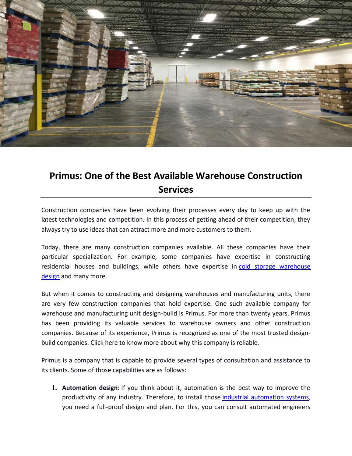 Primus: One of the Best Available Warehouse Construction Services by ...