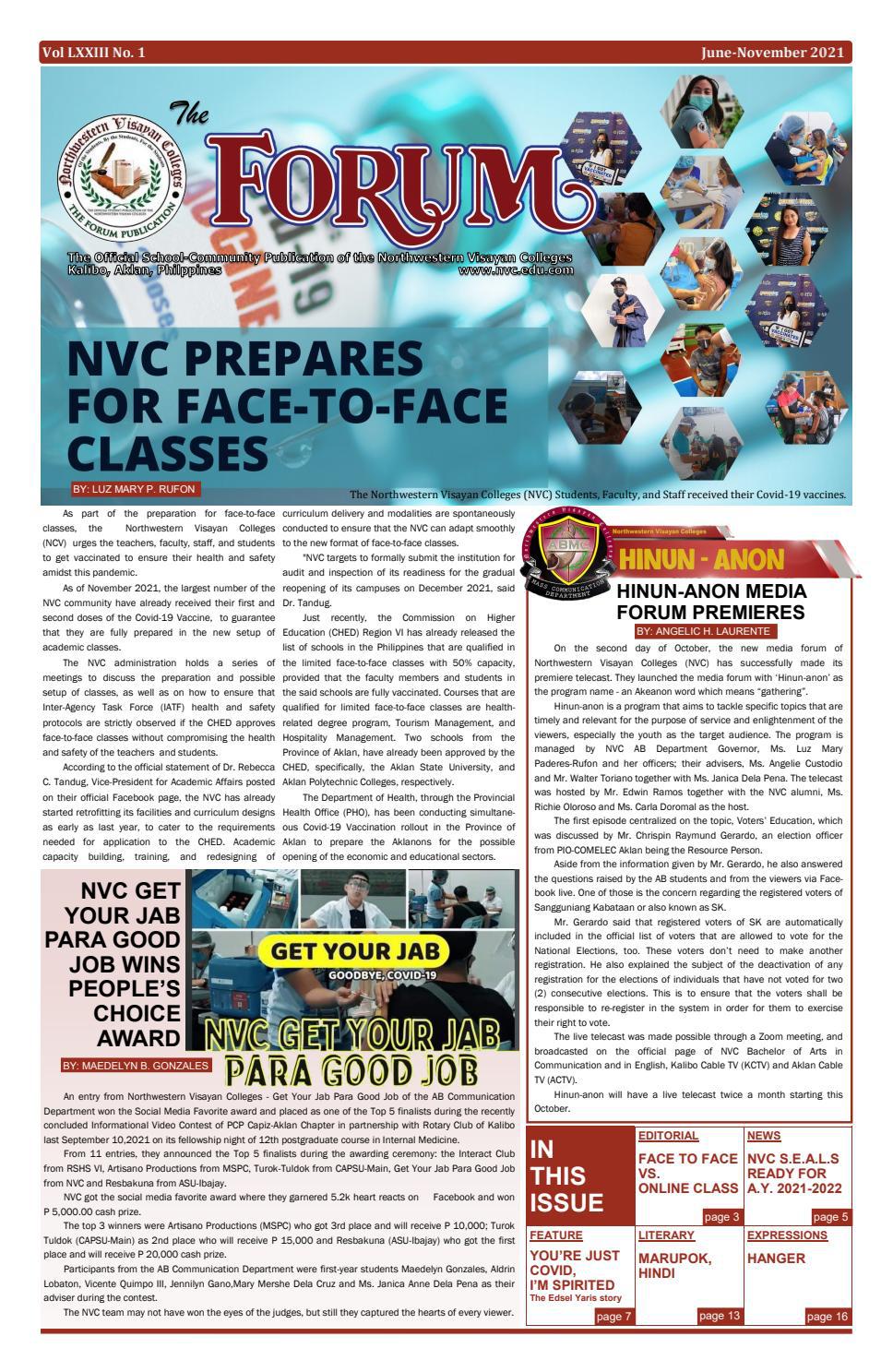 THE FORUM | June to November 2021 Issue Volume 73 Number 1 by ...