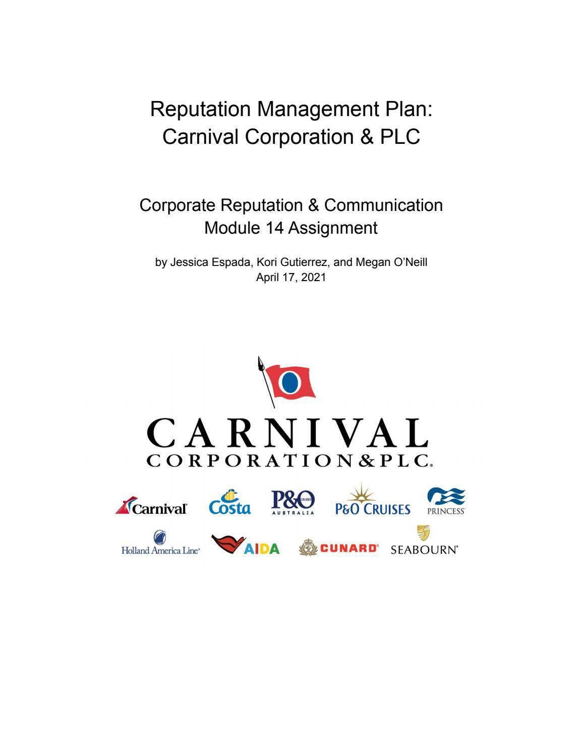Reputation Management Plan for Carnival Corporation by Jessica LR ...