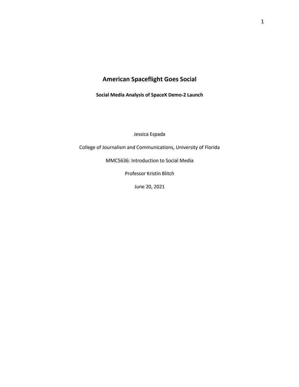 SpaceX: American Spaceflight Goes Social by Jessica LR Espada - Issuu