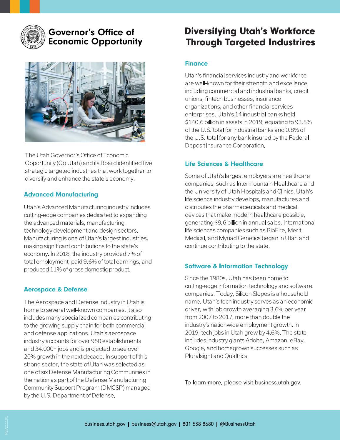 Diversifying Utah's Workforce Through Targeted Industries by Utah ...