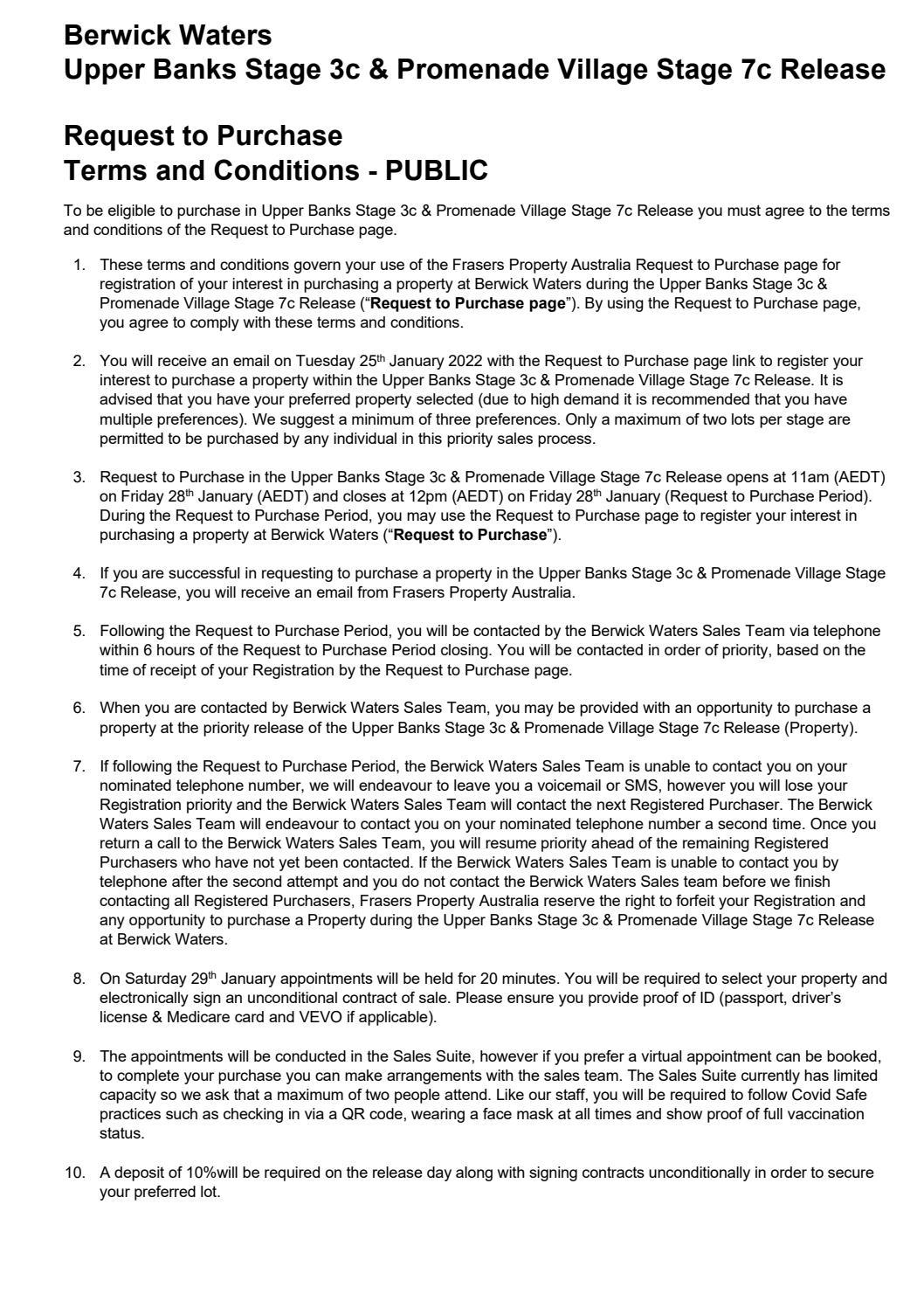 Berwick Waters | Stage 3c And Stage 7c Release | Public T&c's By