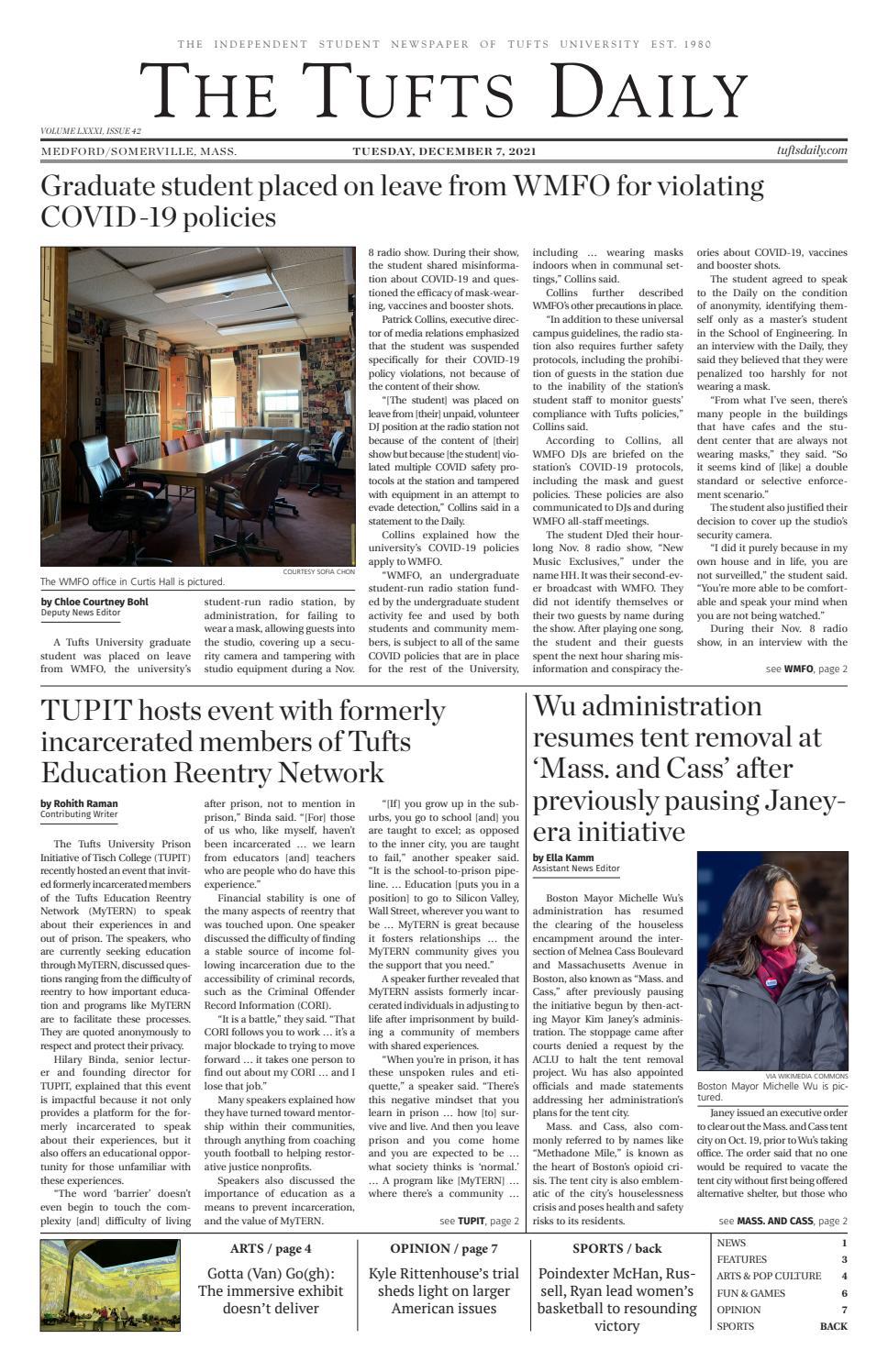 The Tufts Daily - Tuesday, December 7, 2021 by The Tufts Daily - Issuu