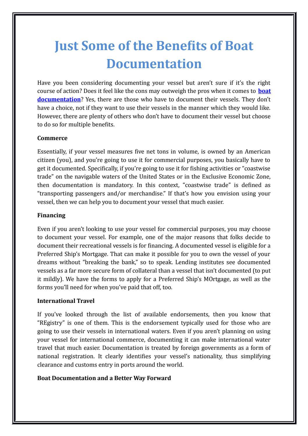 Just Some of the Benefits of Boat Documentation by Chirag Patel - Issuu